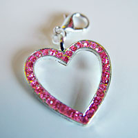 pink rhinestones charm, with pink rhinestones, heart with